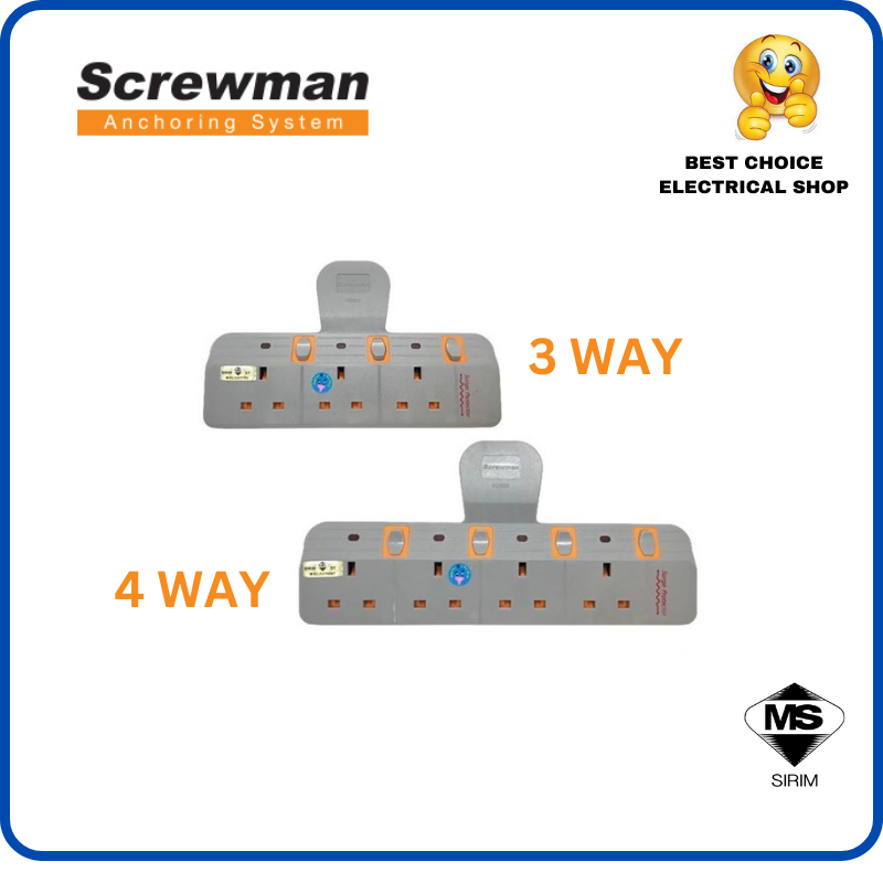 (SIRIM) Screwman T-Adaport 3 Way 4 Way Wall Extension Multiple Plug ...