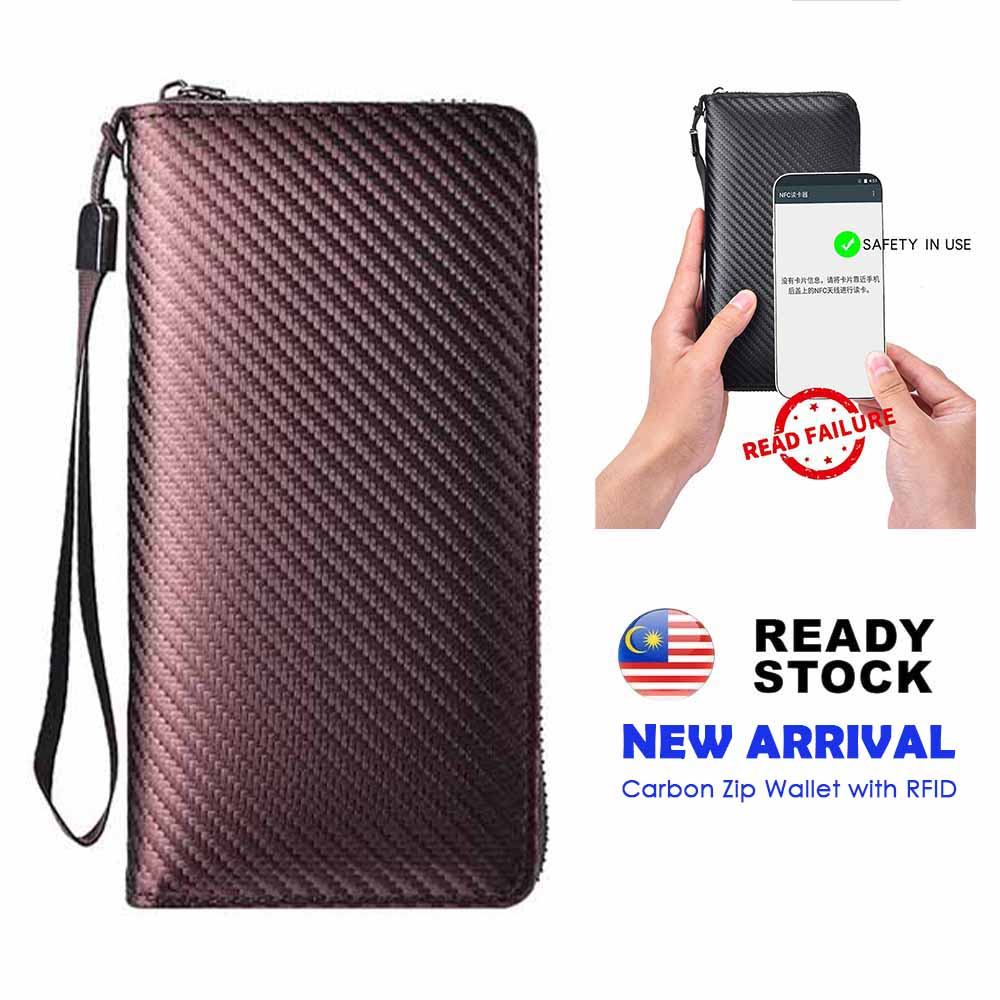 NEW ARRIVAL RFID Carbon Fiber Zip Wallet Long Wallet with Strap Dompet ...