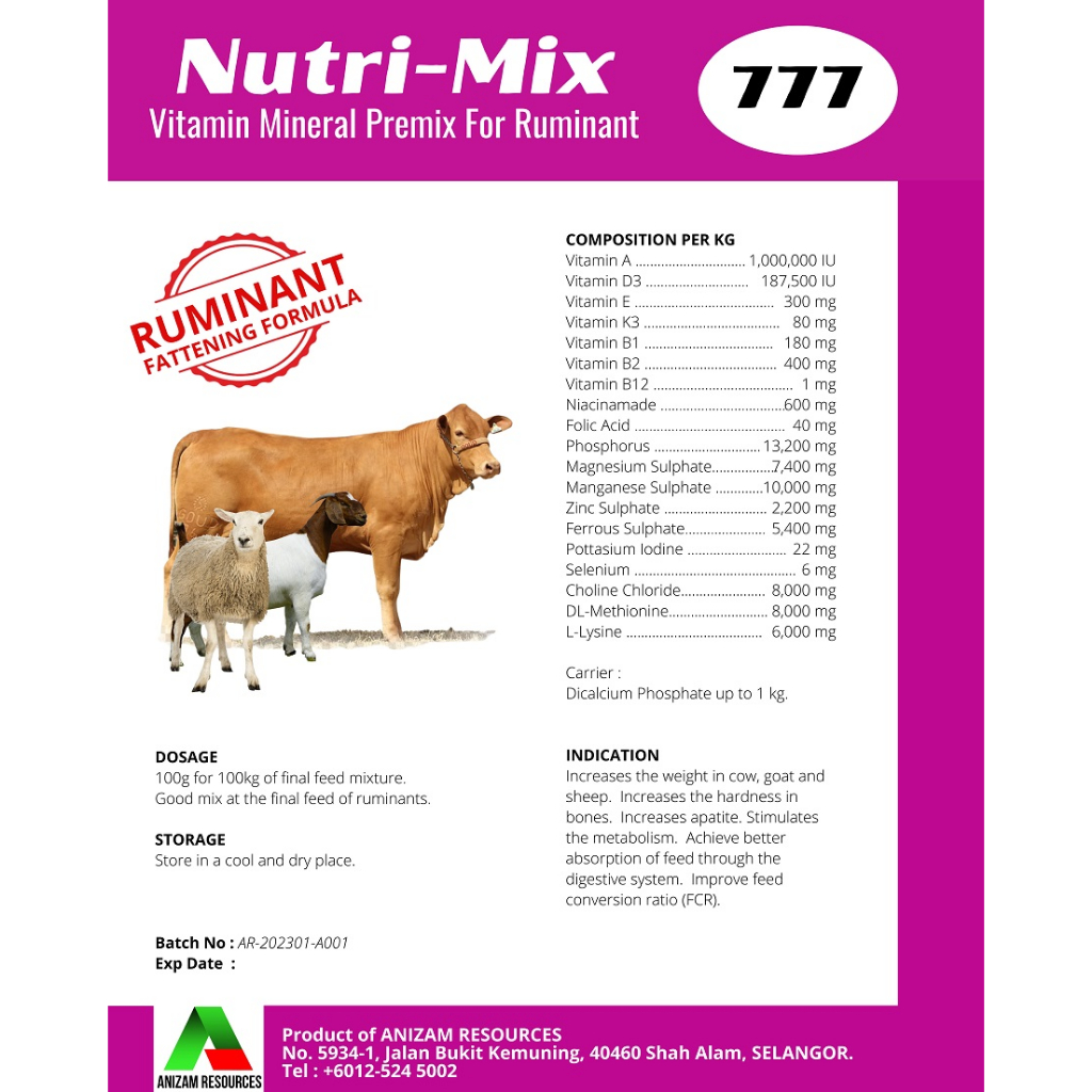 1kg Nutri-Mix BASEMIX 777 Untuk Pembuatan Makanan Ruminan Lembu Kambing ...