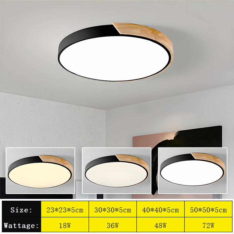 GOGEOUS 23/30CM Lampu Siling kayu LED Tricolor Lampu Syiling Bilik ...