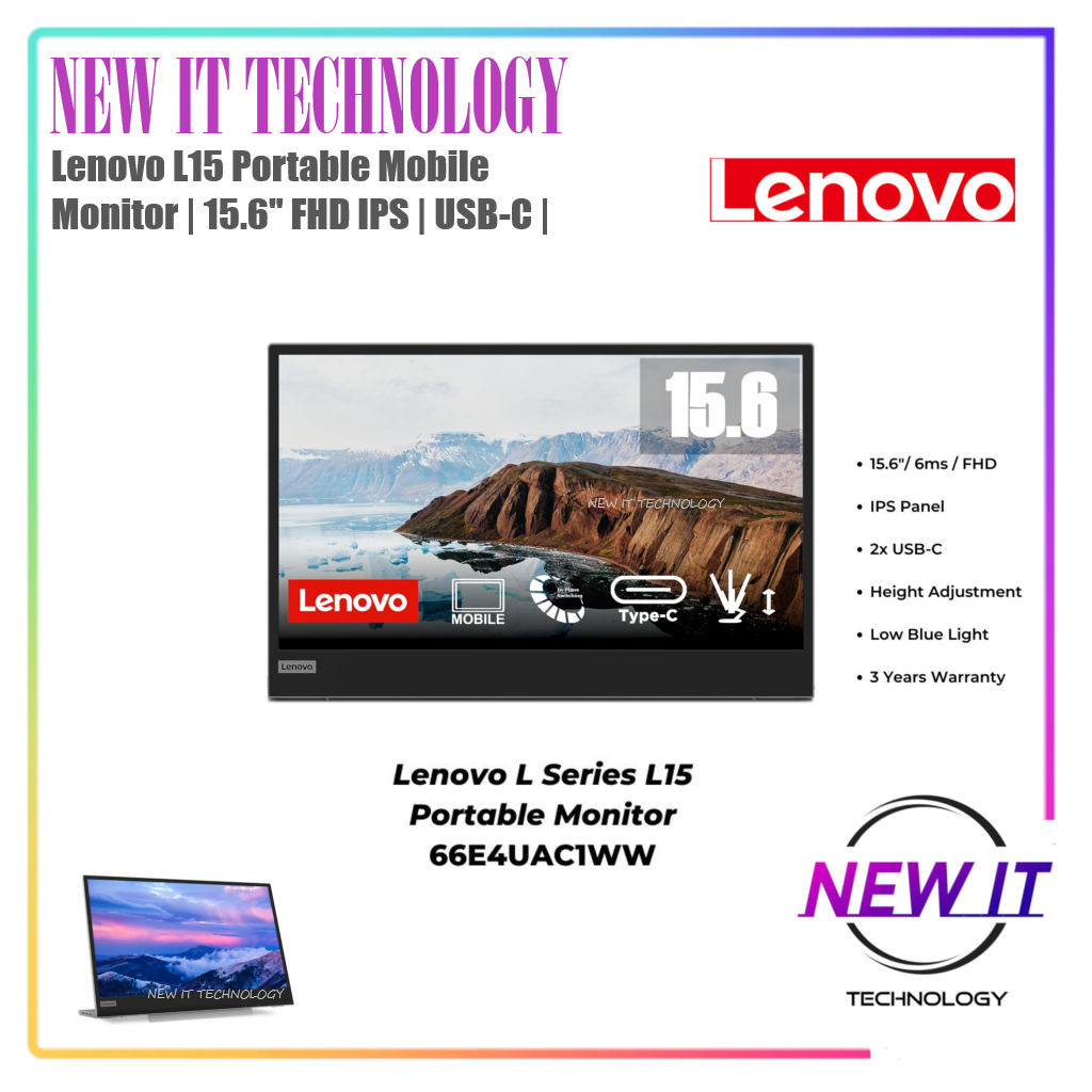 Lenovo L Series L15 Portable Monitor- 15.6" / 6ms / FHD | IPS Panel ...