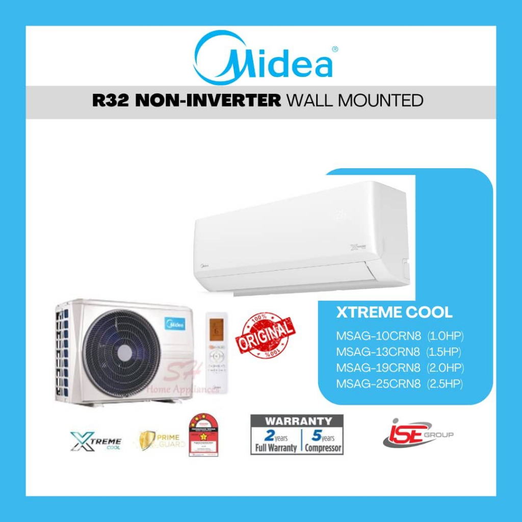 [WITHOUT INSTALLATION] Midea Xtreme Cool R32 Non-Inverter Air Conditioner / Aircond MSAG-10CRN8 ...
