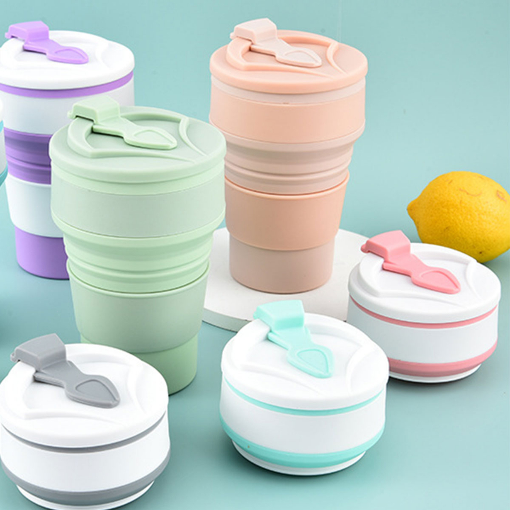 Collapsible Coffee Cup, 350ml Silicone Folding Camping Cup, Leak Proof ...