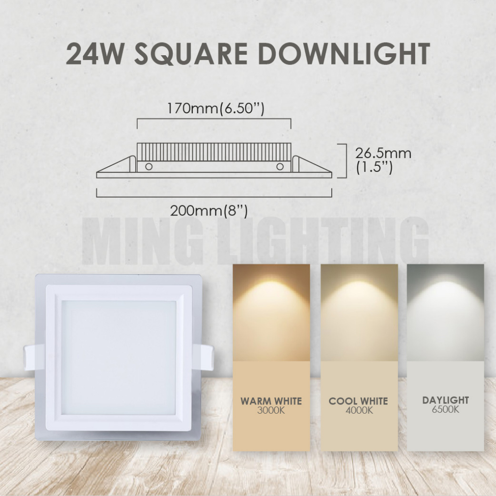 (Sirim) 12W 18W 24W LED Glass Recessed Downlight Ceiling Down Light Round Square Room Lights ...