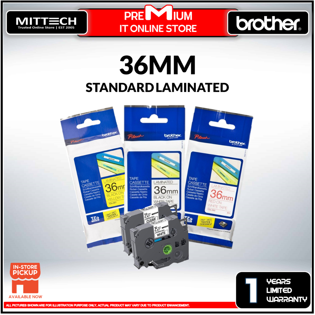 Brother Original P-Touch TZe Laminated Waterproof Label Tapes | 36mm ...