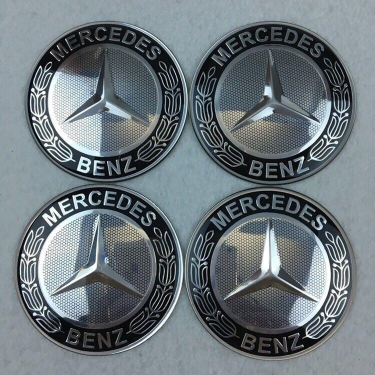 Mercedes Benz Black Silver Metal Wheel Center 65MM / 66MM 3D Caps Cover ...
