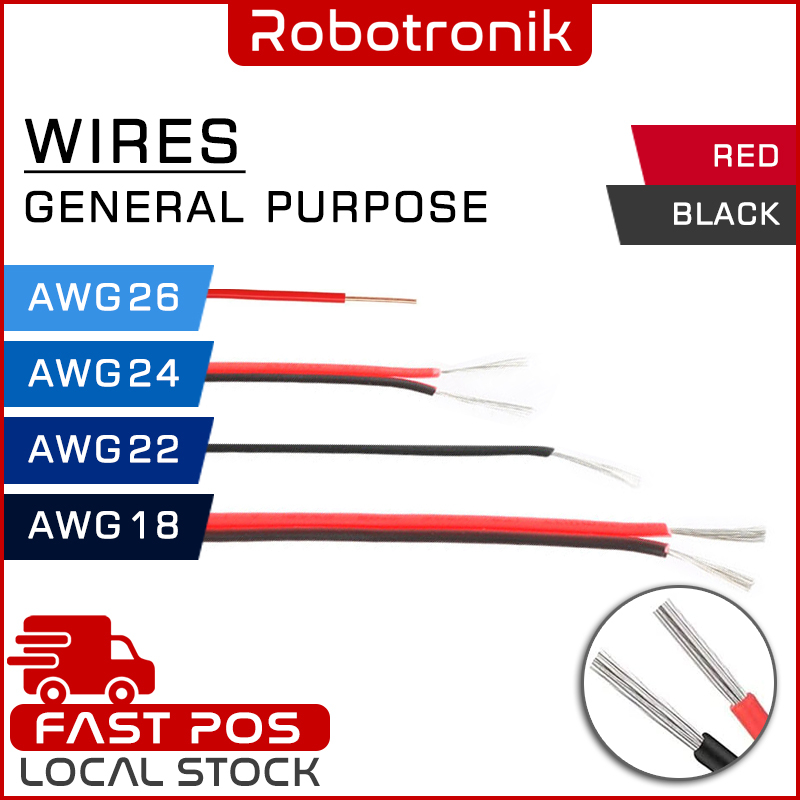 General Purpose Wire, Tinned Copper AWG 18 / 22 / 24 / 26 Multi-Core Single Core Twin | Shopee ...