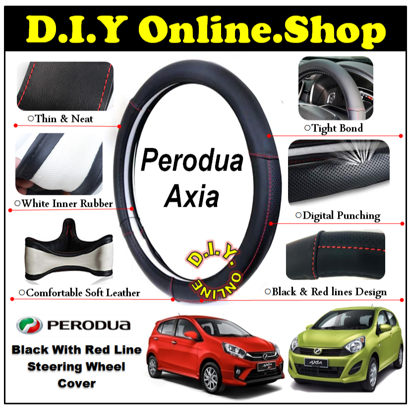PERODUA AXIA 2014-2023 BLACK/RED LINES STEERING WHEEL COVER | Shopee ...