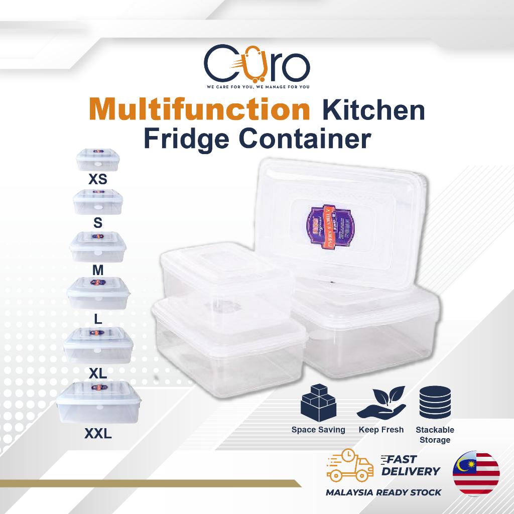 CURO Food Storage Box Plastic Transparent Multifunction Kitchen Fridge ...