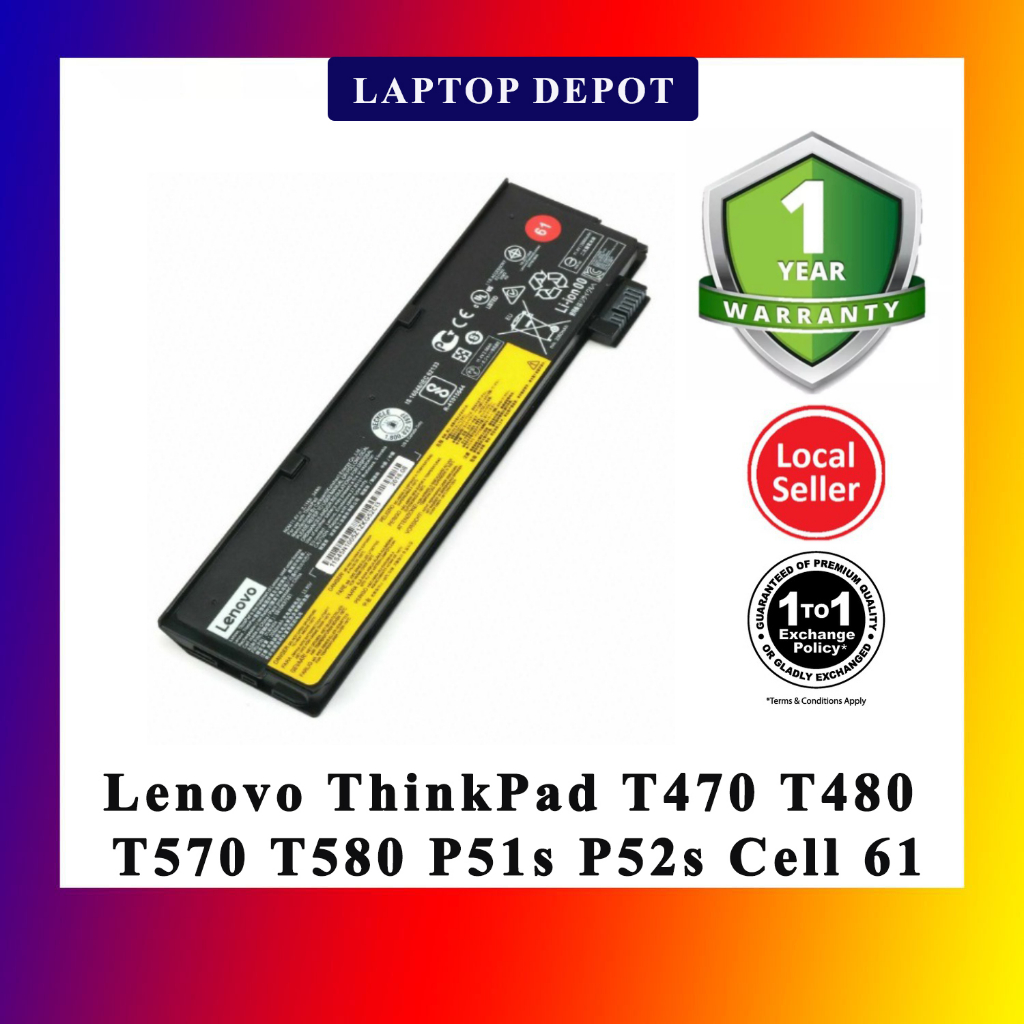 Lenovo ThinkPad T470 T480 T570 T580 P51s P52s Series 48Wh 3 Cell 61 ...