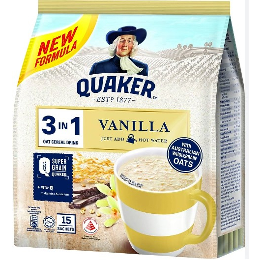 QUAKER 3 in 1 Oat Cereal Drink -15s x 28g Original / Chocolate / Berry ...