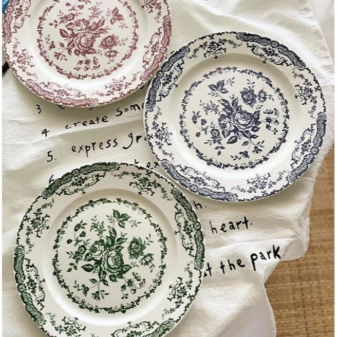 【Ready Stock】 8 inch Vintage French Flower Ceramic Plate, Fruit Dessert ...