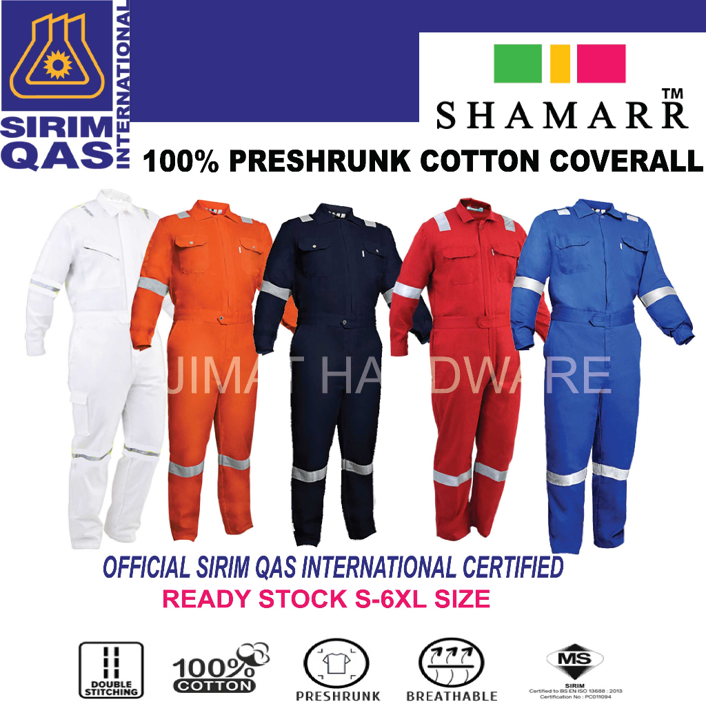 🇲🇾SHAMARR 100% PRESHRUNK SAFETY COVERALL WITH REFLECTIVE 190GSM | HIGH ...