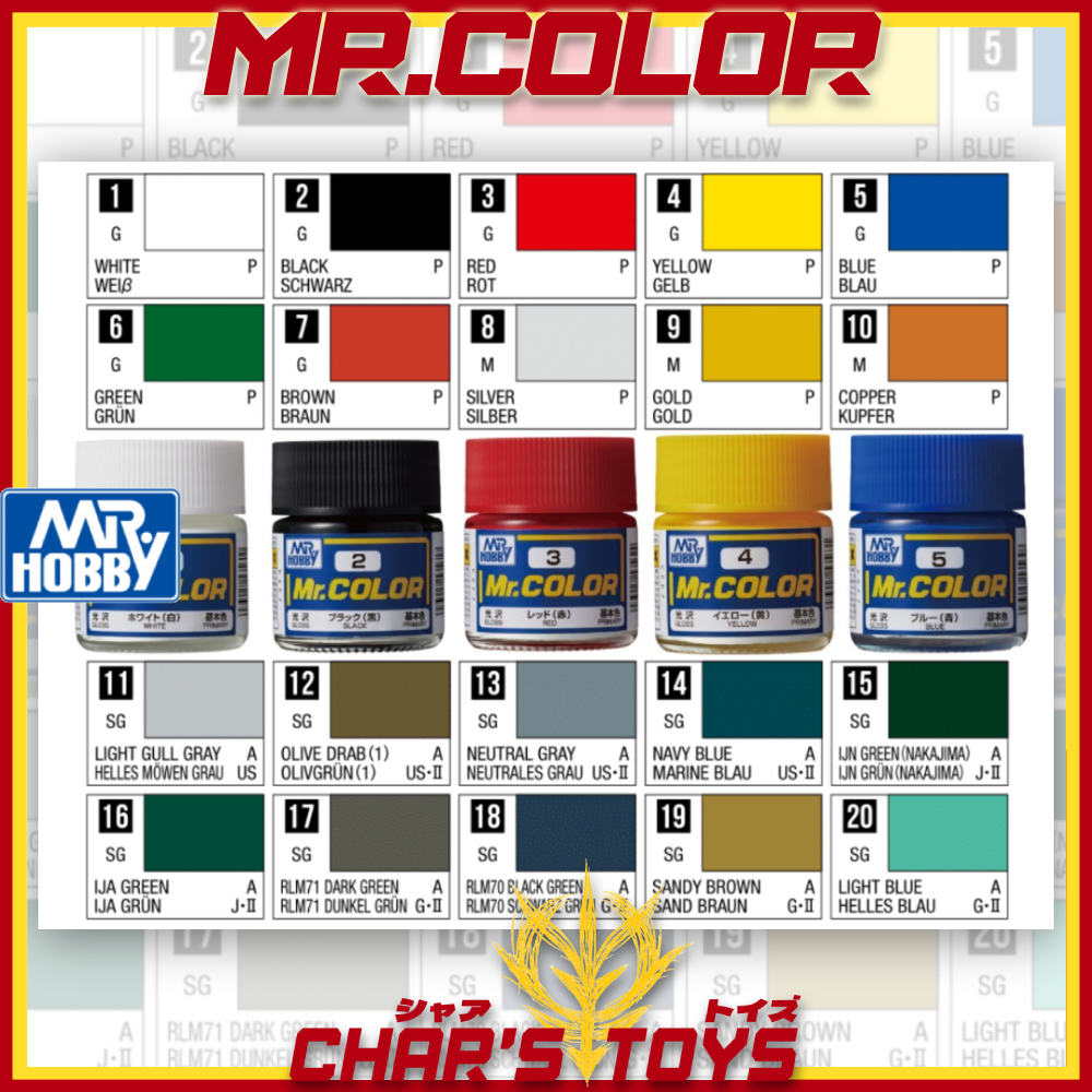 MR HOBBY MR COLOR C1-C20 SOLVENT BASED ACRYLIC LACQUER PAINT 10ML FOR GUNDAM/GUNPLA/FIGURE ...