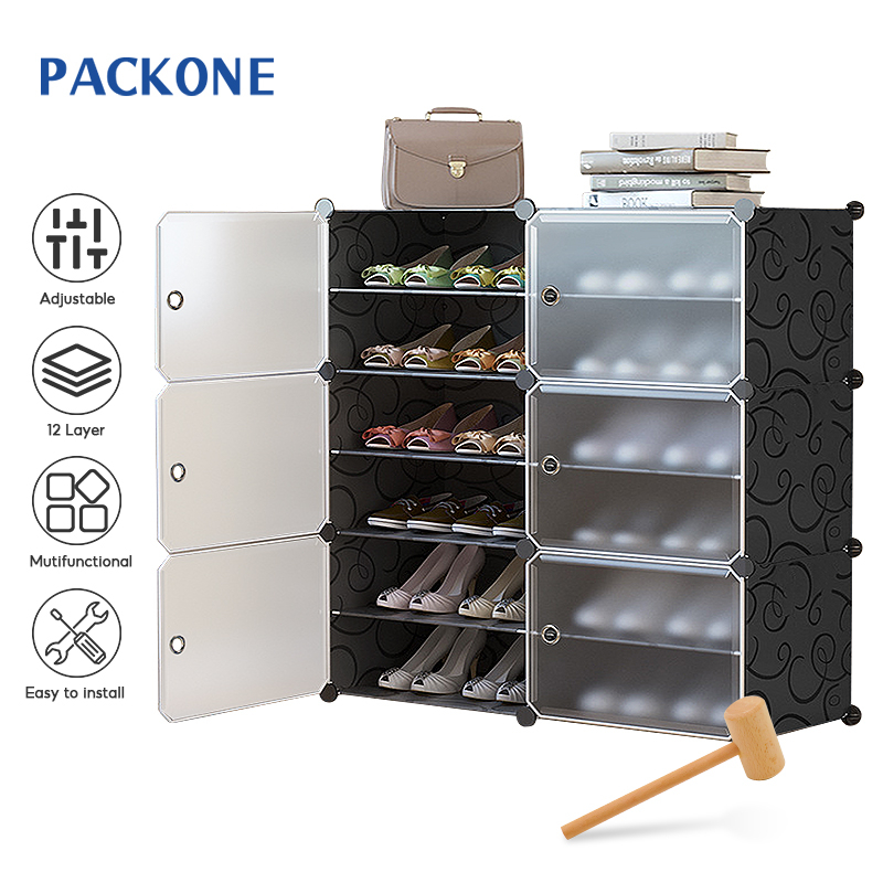 PACKONE Shoe Rack DIY Shoe Storage Cabinet Bertutup Shoe Shelf With ...
