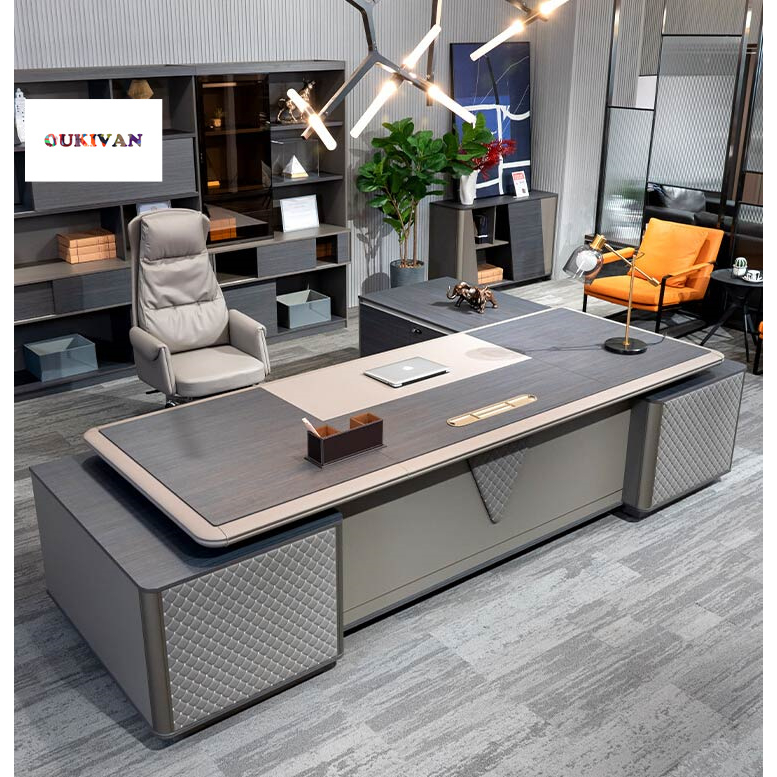 Luxury Office Desk Meja Pejabat Mewah High Quality With Leather Side ...