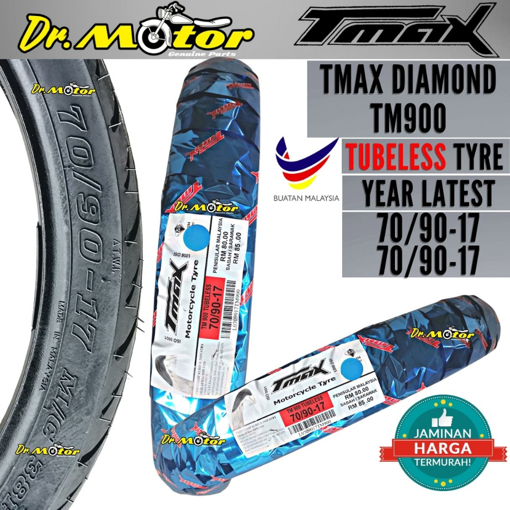 Tmax Diamond Tyre Tubeless Tayar Tire TM818 TM100 TM 900 TT9 70/90-17 ...