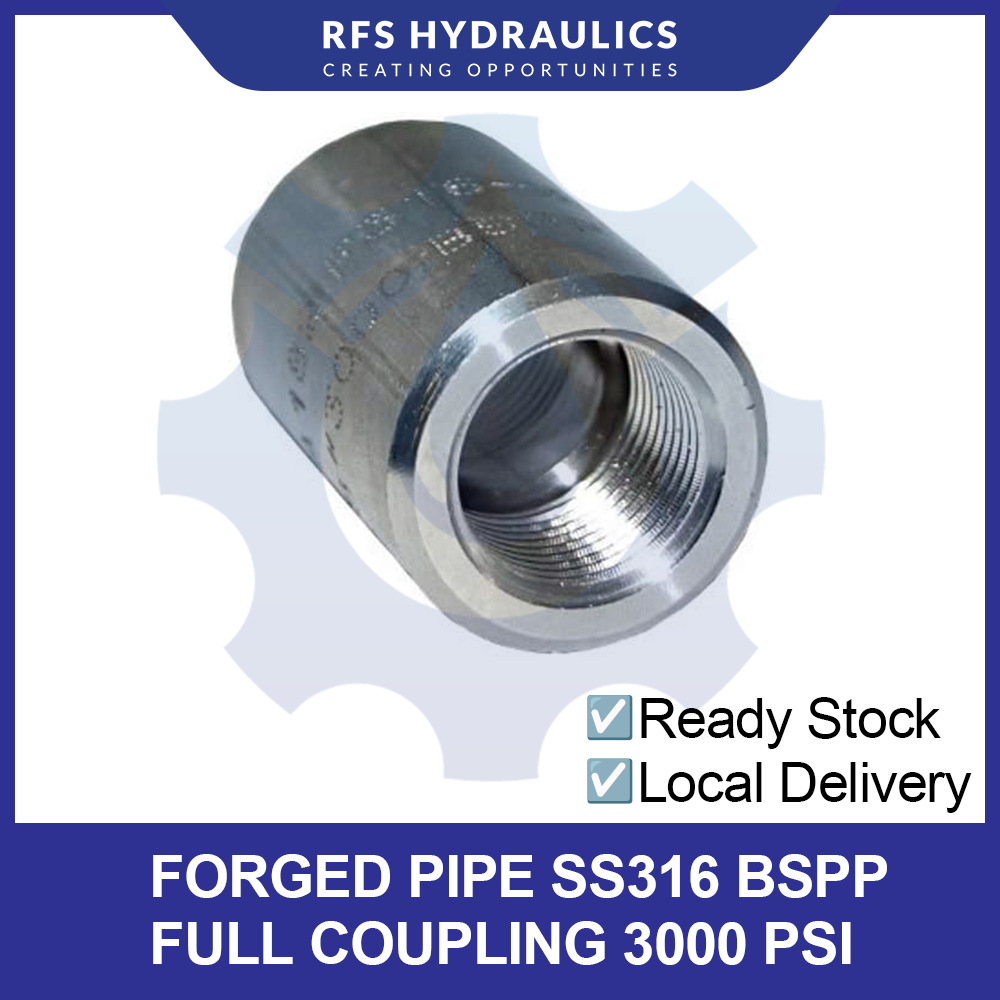 RFS Stainless Steel SS316, 1/8" to 1" BSPP Female Full Coupling, 3000 ...