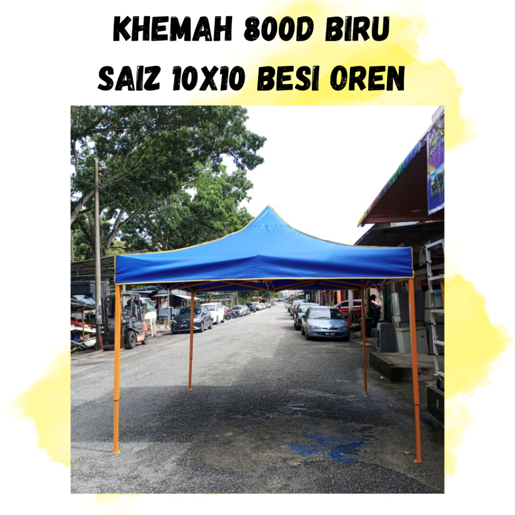 KHEMAH 10ft X 10ft (3M X 3M) BESI OREN SEMI HEAVY-DUTY KAIN 800D BIRU ...