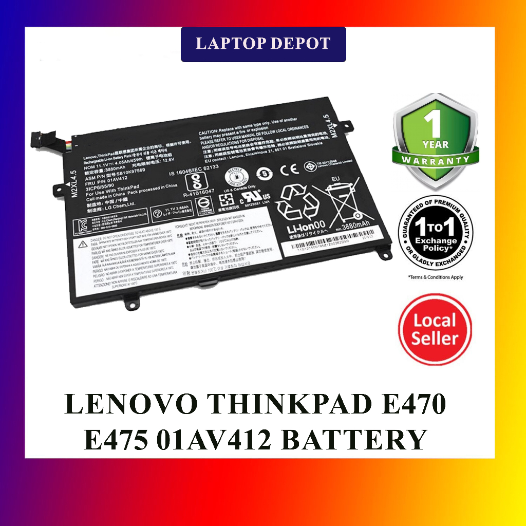 Lenovo Thinkpad E470 E470C E475 01AV412 SB10K97569 11.1V 45Wh Original ...