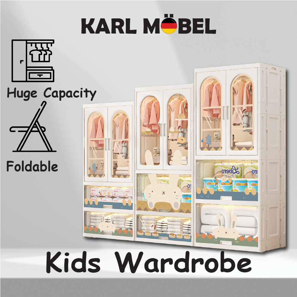 Almari budak Kids Wardrobe Clothes Cabinet Drawer With Lock Children's ...