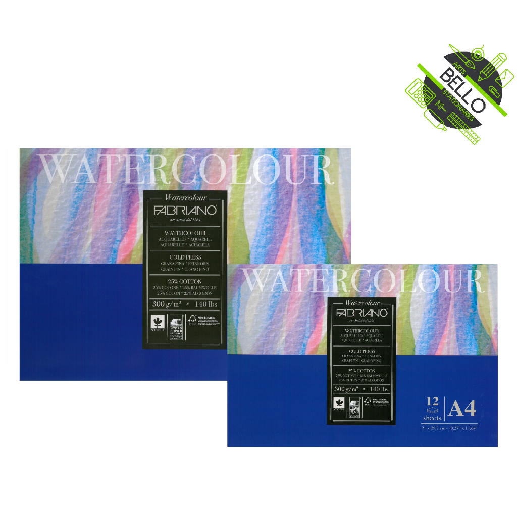 Fabriano Watercolor Paper Cold Press 25% Cotton 300gA4 (12s) / A3 (10s ...