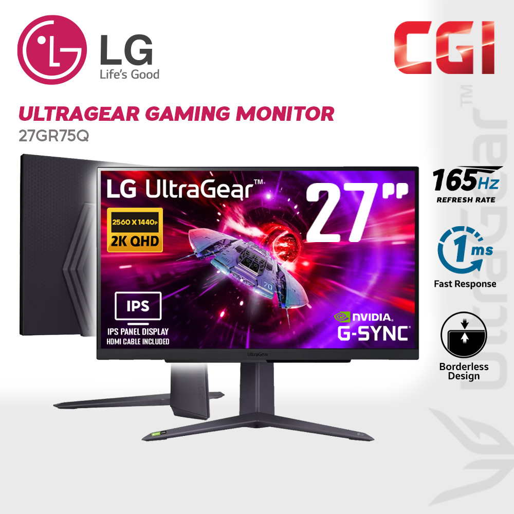 LG 27" 27GR75Q IPS QHD 165Hz 1ms HDR10 Freesync Gsync Ergonomic ...