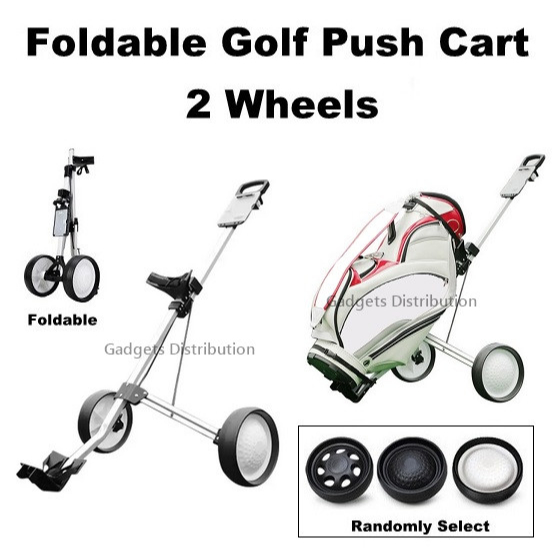 2 Wheel Foldable Golf Bag Push Cart Portable Trolley Aluminum Alloy ...