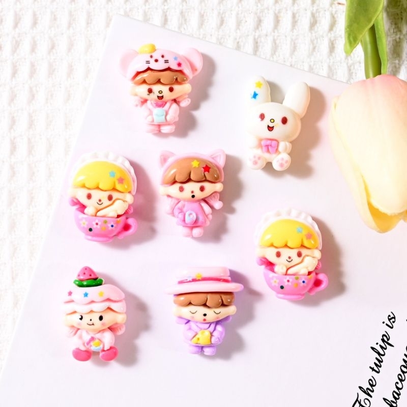 6，48pcs/pack Mix Resin Flatback Glossy Medium Charm Pink Cute Girls DIY ...