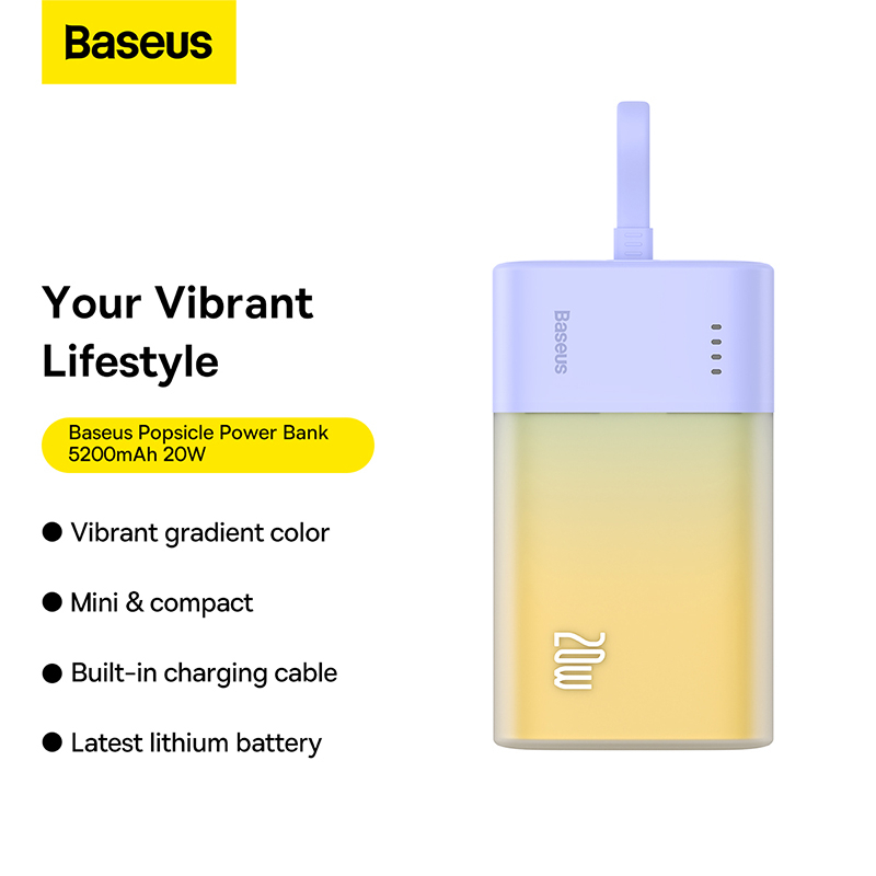 BASEUS POPSICLE 5200MAH FAST CHARGE POWER BANK 20W (WITH TYPE-C TO TYPE ...