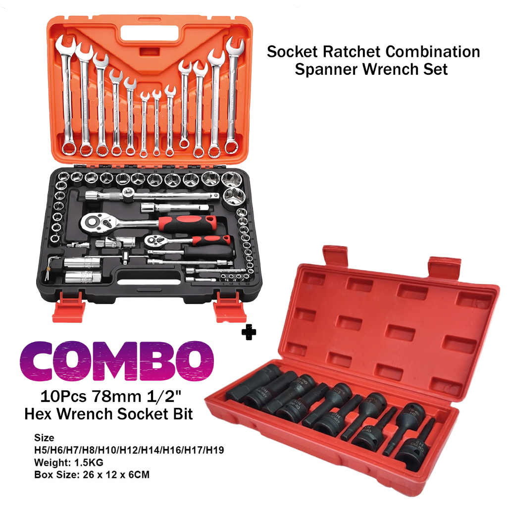 SATAGOOD / DEKECR-V / SHUNDA 61PCS G-10008 ½” & ¼” Dr Socket Ratchet ...