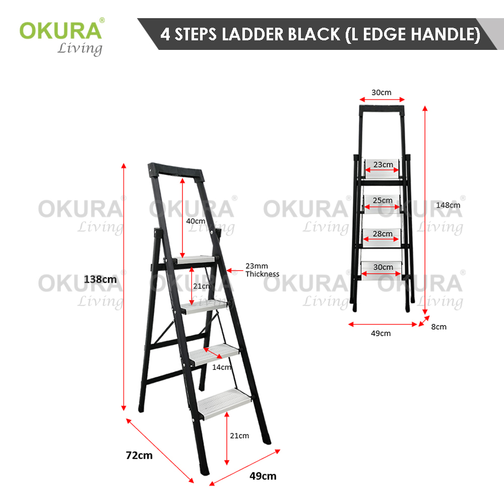 OKURA Folding Steel Pipe 3 / 4 / 5 / 6 Wide Step Ladder Foldable ...