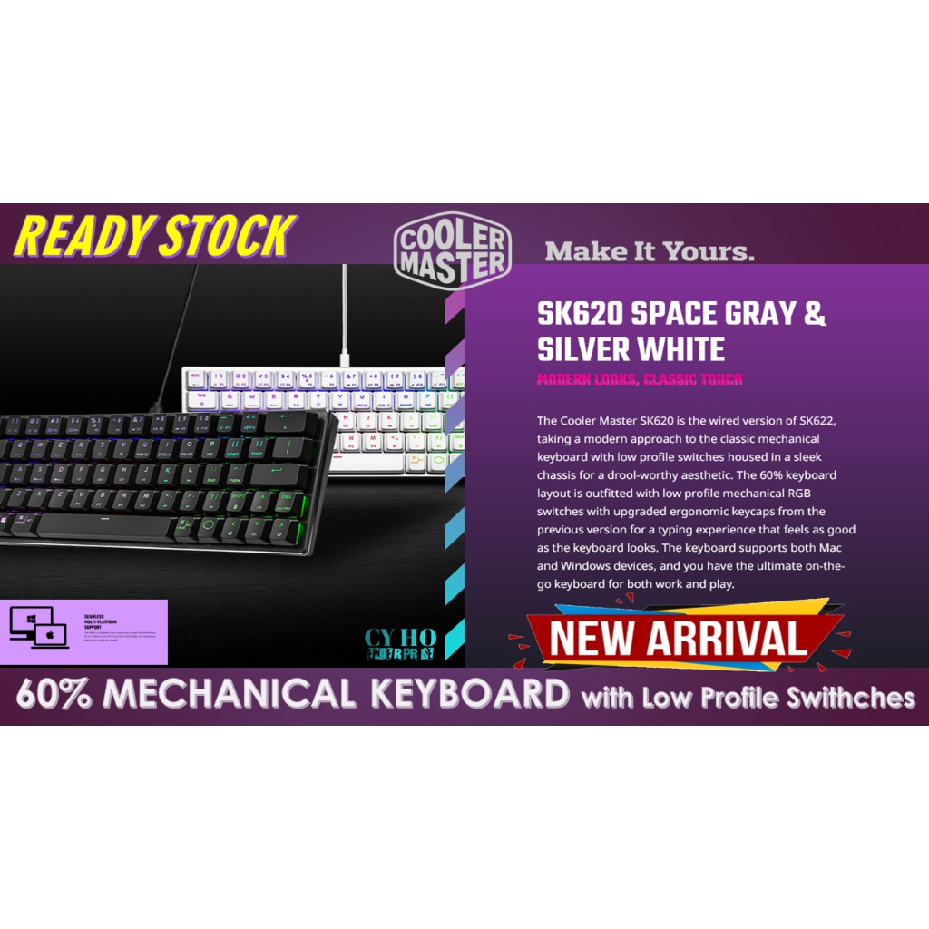 Cooler Master Masterkeys SK620 Low Profile Switch RGB 60% Mechanical ...