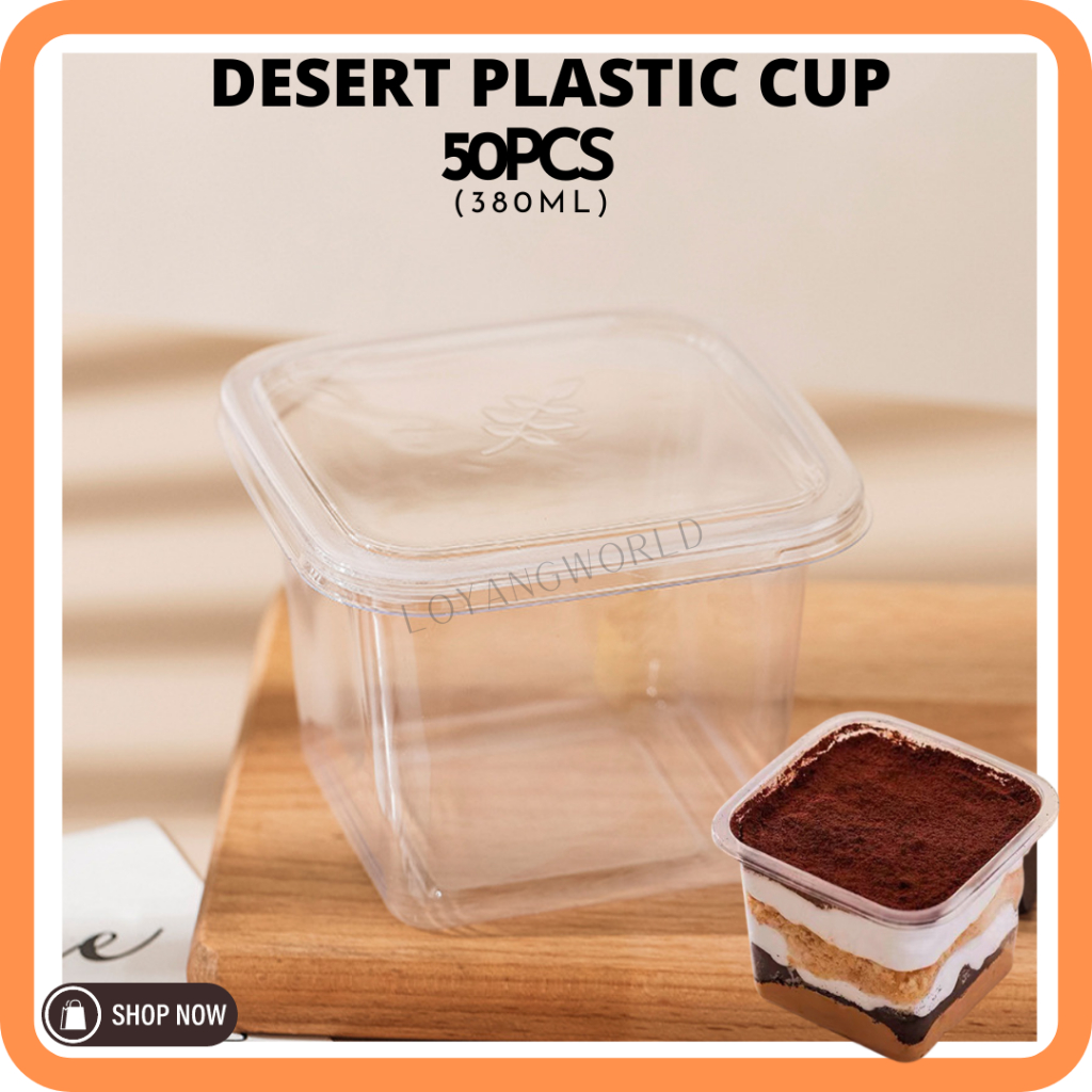 (50PCS) Mini Rectangular Dessert Plastic Cup With Lid Transparent Tiramisu Pudding Mousse Jelly ...