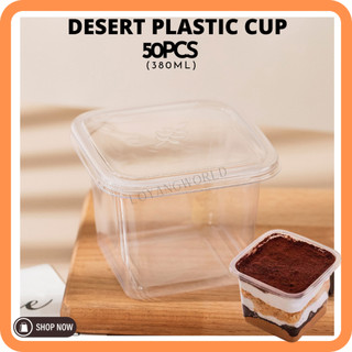 (50PCS) Mini Rectangular Dessert Plastic Cup With Lid Transparent ...