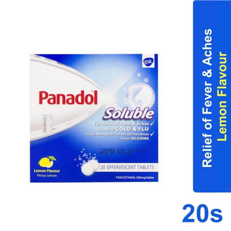 Panadol Soluble Lemon Flavour 20 effervescent tablets exp 3/2026 ...