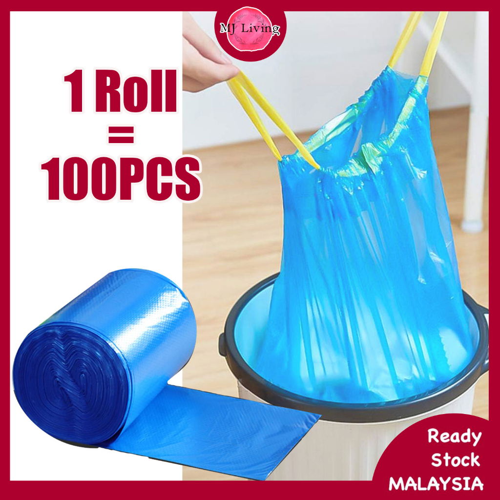 100 Pcs Drawstring Garbage Bag Trash Bag Rubbish With Rope Easy Pull ...