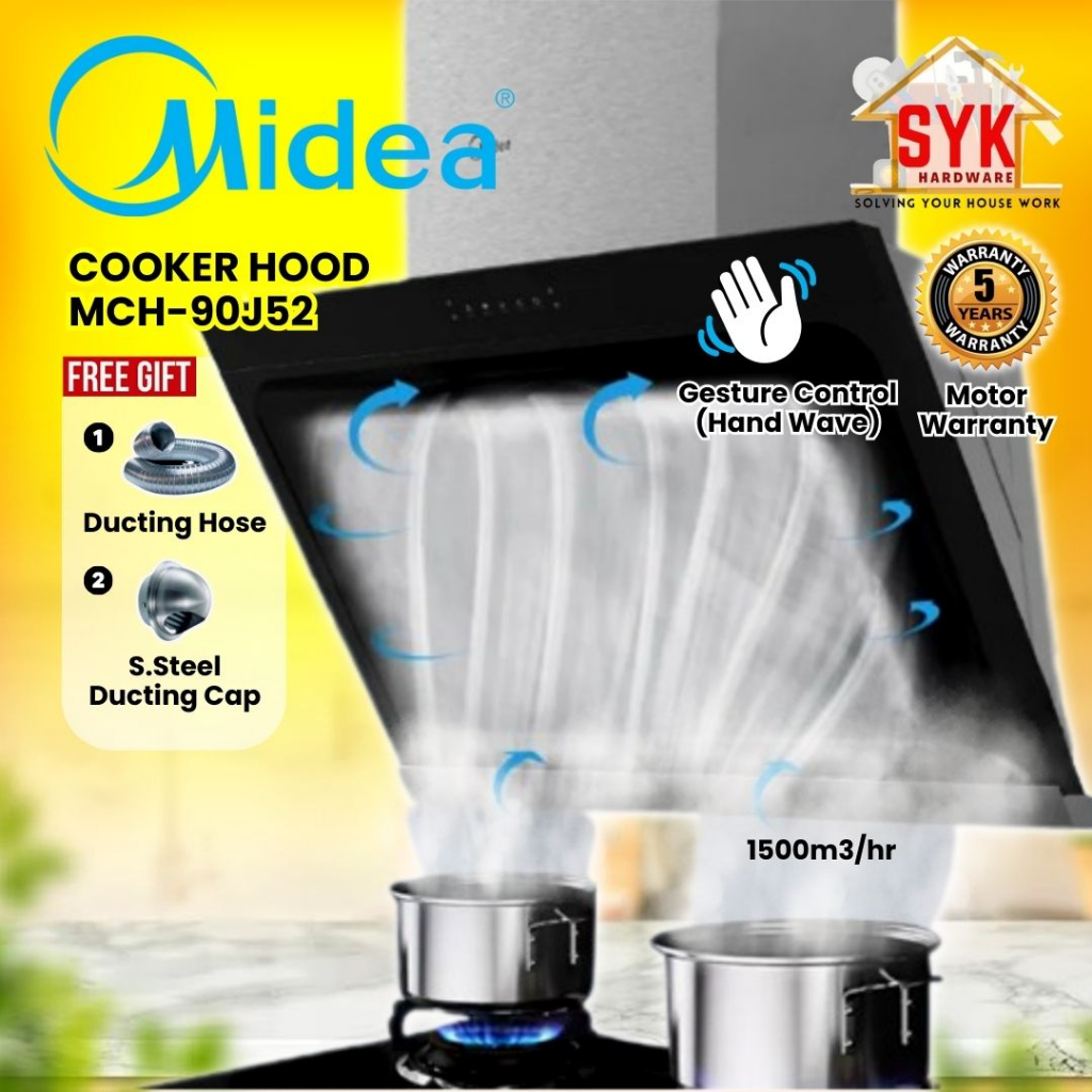 SYK Midea Kitchen Hood MCH-90J52 Cooker Hood Kitchen Gas Hob Stove ...