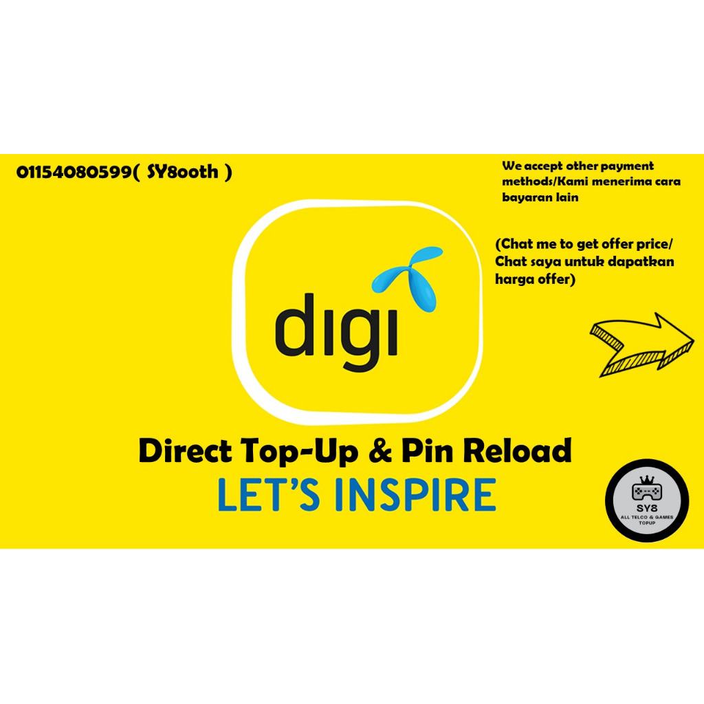 [SY8] DIGI prepaid direct topup/pin reload|RM5/RM10/RM15/RM20/RM25/RM30 ...