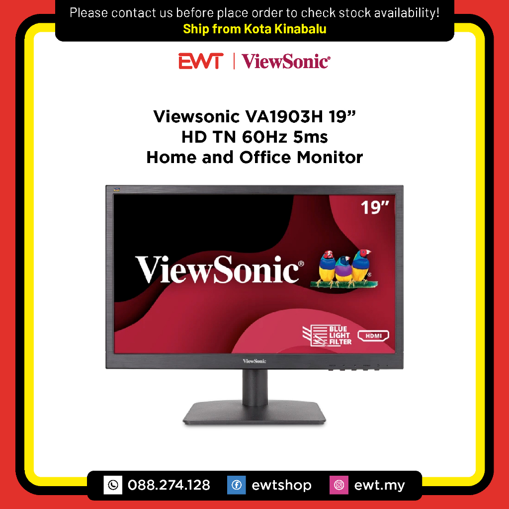 VIEWSONIC VA1903H 19" HD TN 60hz 5ms LED Home & Office Monitor 100% ...