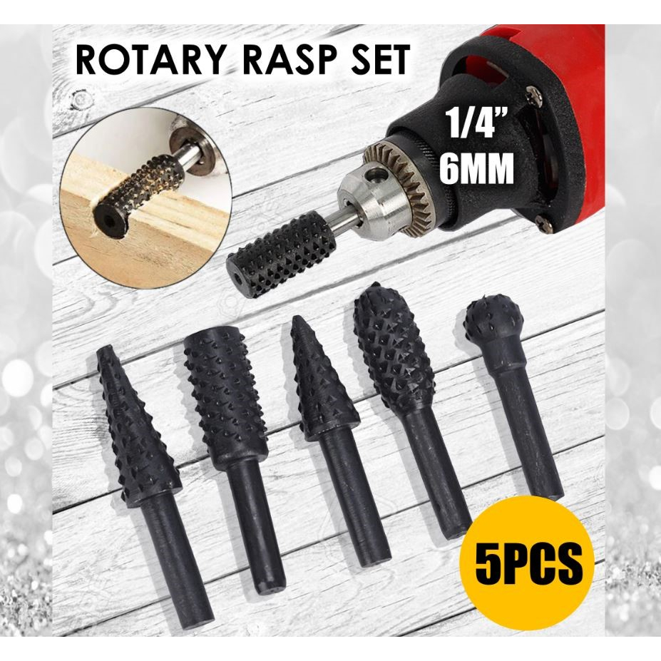 5 Piece Rotary File Rasp Carbide Burrs Set Wood Carving Bits ...