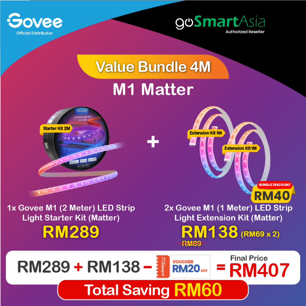 goSmart Asia Govee M1 5M/2M RGBICW LED Strip Lights Matter Compatible ...