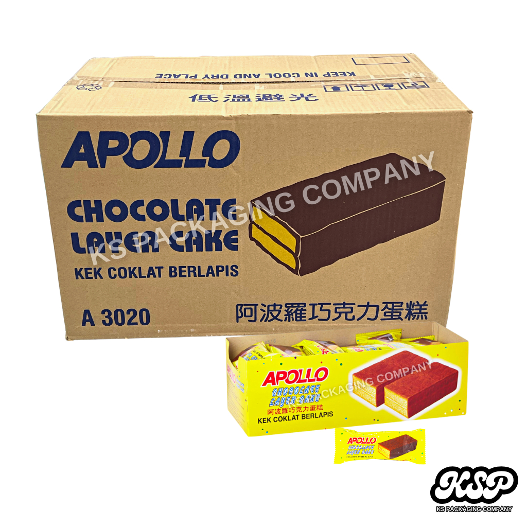 (Carton)16g x 24 pcs x 12 boxes Apollo Chocolate Layer Cake Kek Coklat ...