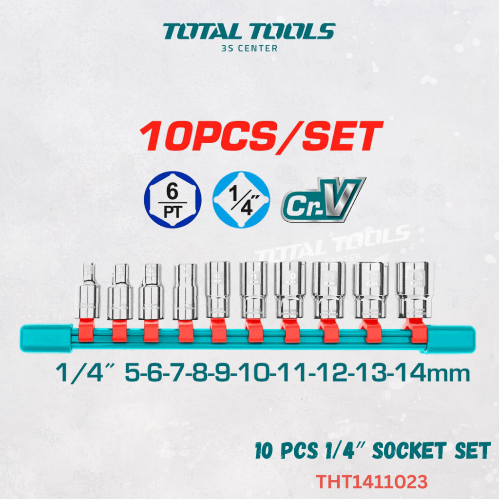 TOTAL 10 Pcs 1/4" x 5,6,7,8,9,10,11,12,13,14mm Hex Box socket set with ...