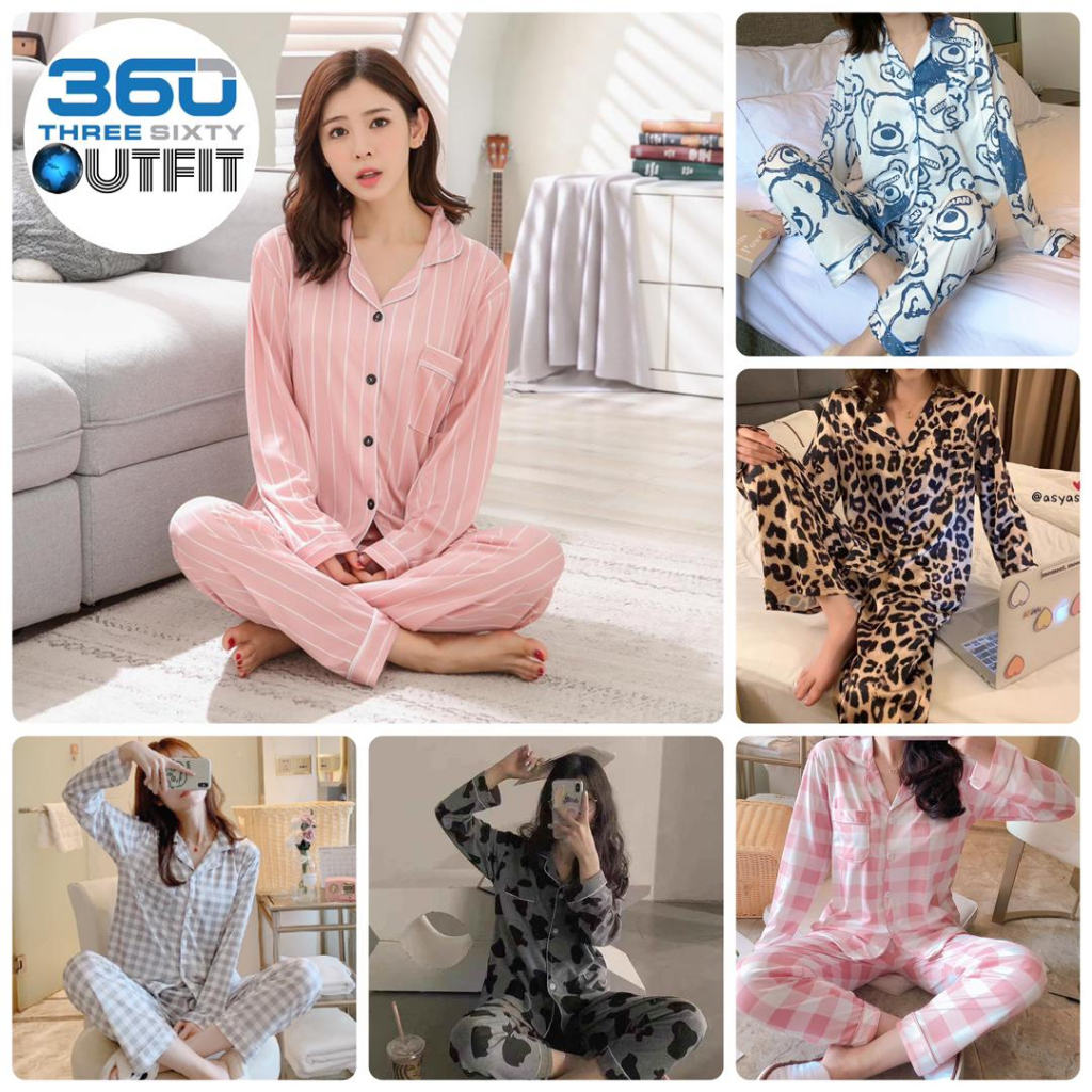 2 in 1 Set Korean Pyjamas Long Sleeve Pajamas Sleepwear Set Baju Tidur ...