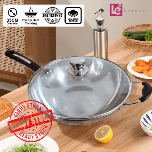 33cm Kitchen Cooking Sliver Round Single Handle Pan Kuali Pemegang ...