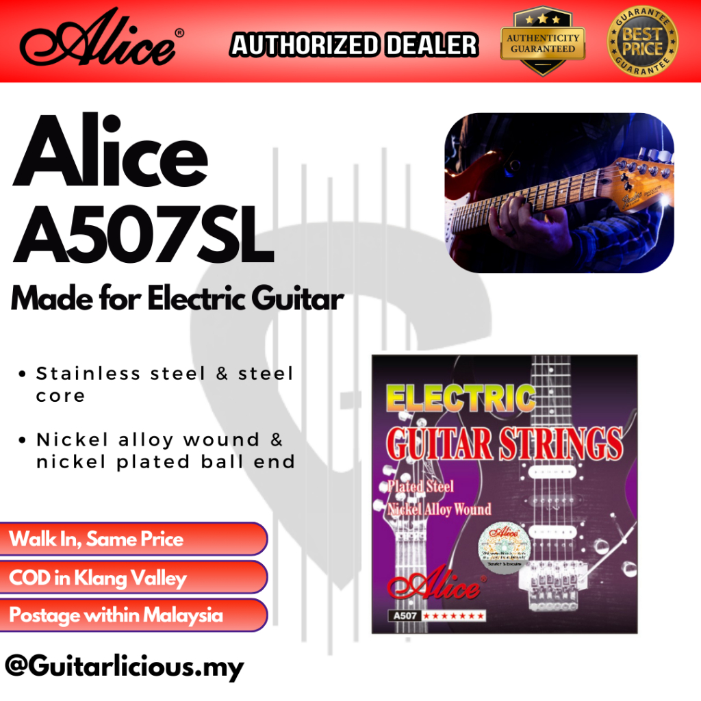 Alice A507SL Electric Guitar Strings (009-042) (EBGDAE) 6 tali full set ...