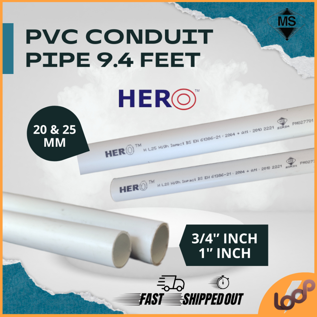 [READY STOCK] SIRIM APPROVED HERO WIRING PVC PIPE (9.4 FEET) / ELEKTRIK PAIP PVC 20MM (3/4 ...
