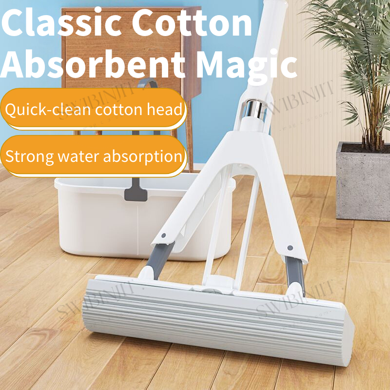 28cm Sponge Mop Toilet & Bathroom Wipe Dry Cloth Double Roller Squeeze ...