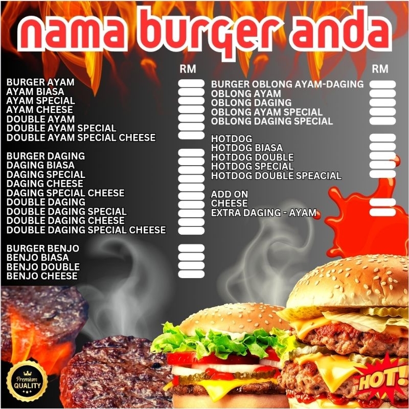 stiker water proof ramly burger menu burger saiz 2kaki x 4 kaki custom ...
